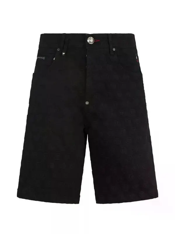 Philipp Plein Monogrammed Stretch Cotton Drill Bermuda Shorts