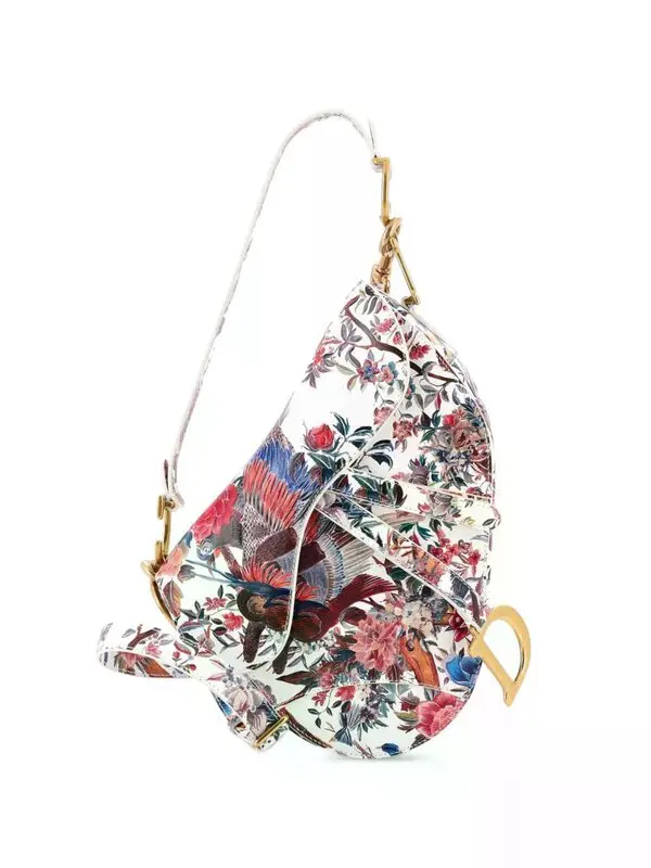 Dior Saddle Handbag With Strap Printed Leather Medium - Multicolour