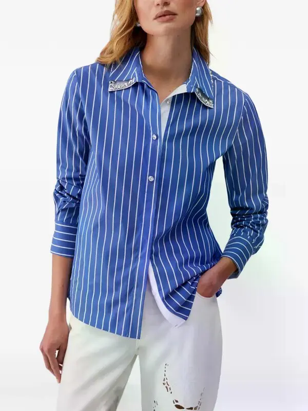 Liu Jo Striped Shirt With Jeweled Collar
