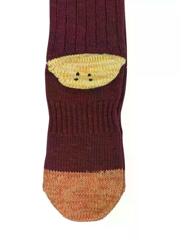 Kapital Striped Trim Crew Socks - Red