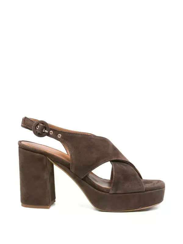 JULIE DEE Criss-cross Strap Platform Heel Sandals - Brown