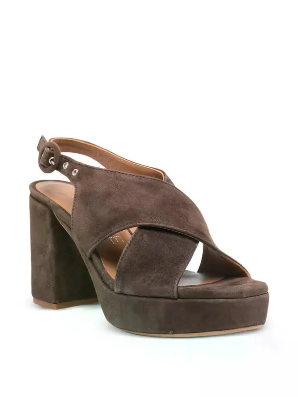 JULIE DEE Criss-cross Strap Platform Heel Sandals - Brown