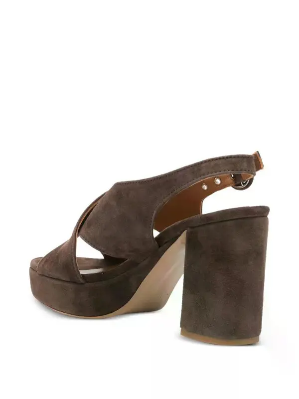 JULIE DEE Criss-cross Strap Platform Heel Sandals - Brown