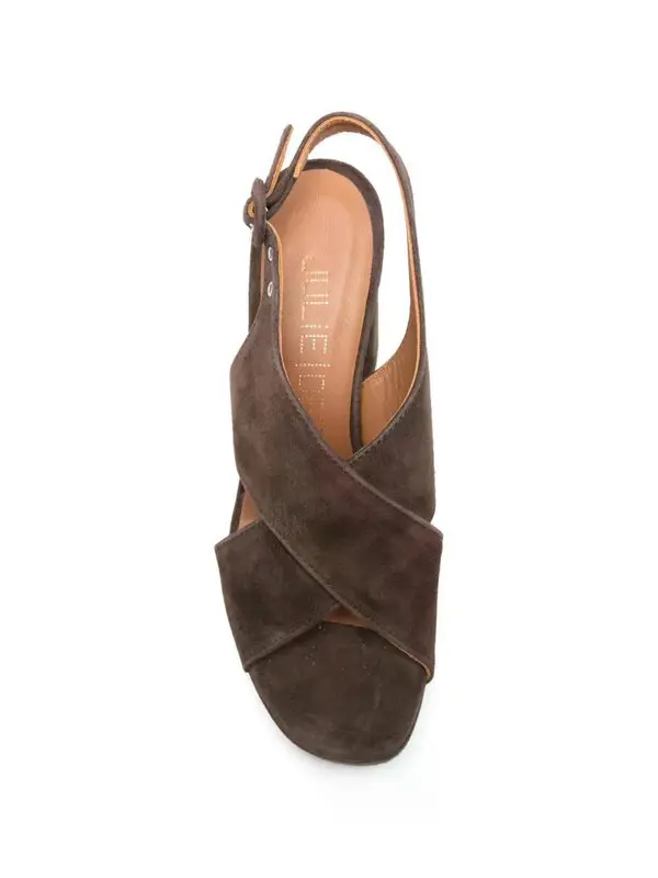 JULIE DEE Criss-cross Strap Platform Heel Sandals - Brown
