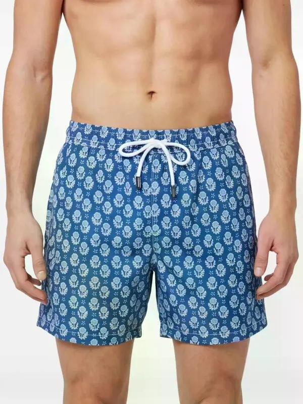 Fedeli Floral Print Swim Shorts - Blue