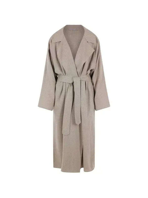 Dusan Belted Herringbone Pattern Coat