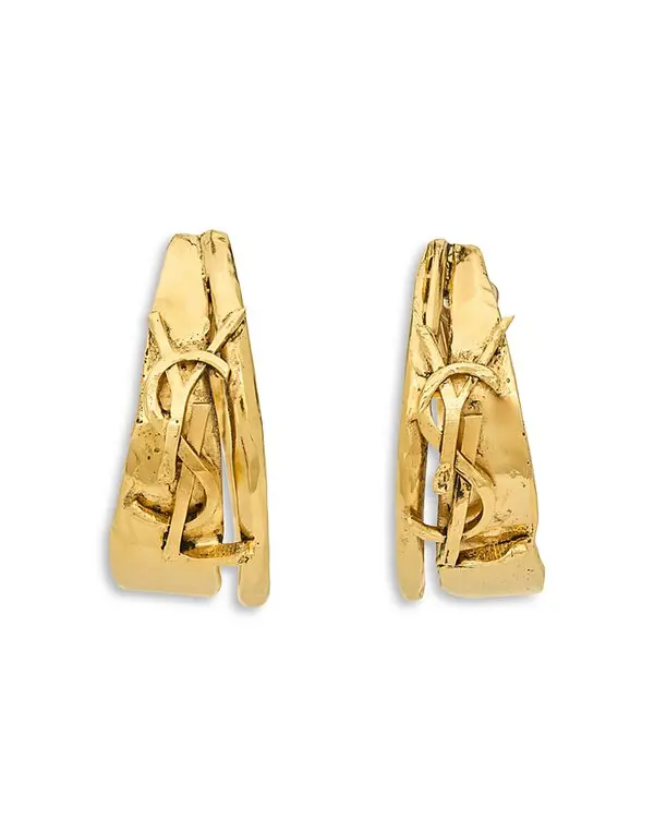 Saint Laurent Large Cassandre Hoop Earrings - Patinated Gold
