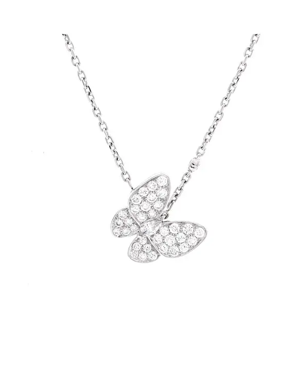 VAN CLEEF & ARPELS Two Butterfly Pendant Necklace 18k Gold And Diamonds, 16 - White