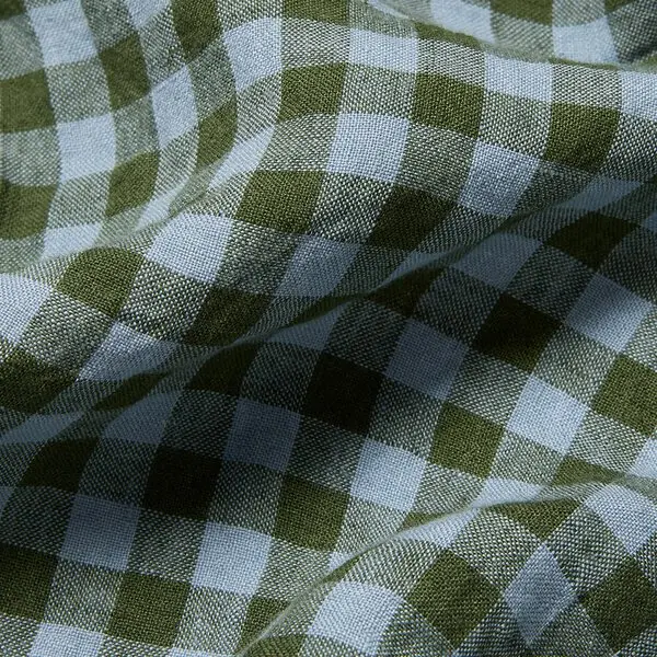 PIGLET IN BED Colour Drenched Gingham Linen Flat Sheet, Full - Fern Green/dusk Blue