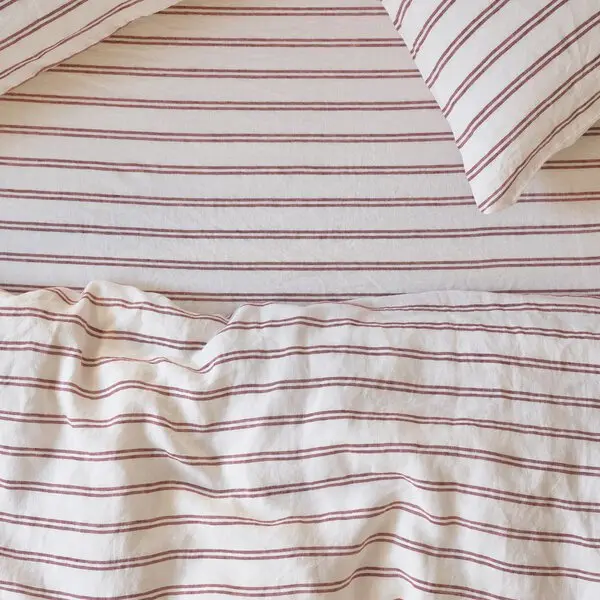 PIGLET IN BED Kemptown Stripe Linen Blend Fitted Sheet, Queen
