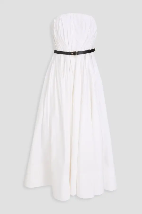 Simkhai Thalia Strapless Pintucked Cottonpoplin Midi Dress - White