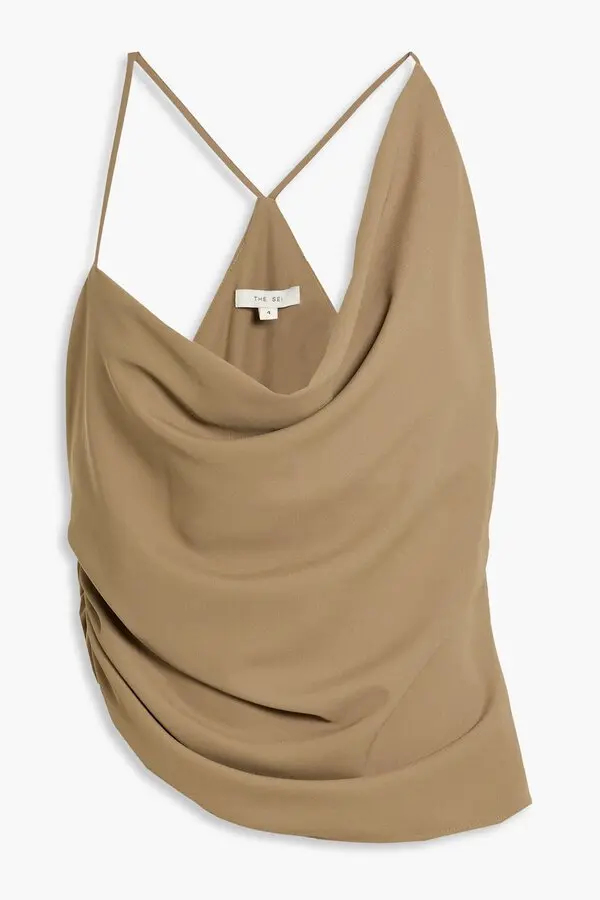 THE SEI Asymmetric Draped Crepe Top - Light Brown