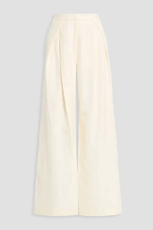 ST. AGNI Pleated Cotton And Linen-blend Twill Wide-leg Pants - Ivory