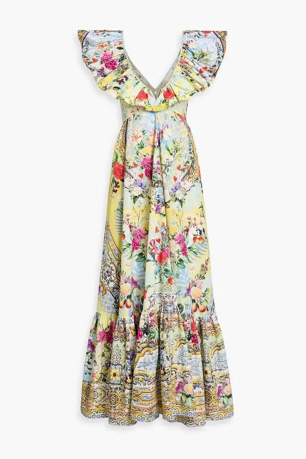 Camilla Printed Cotton-poplin Maxi Dress - Yellow