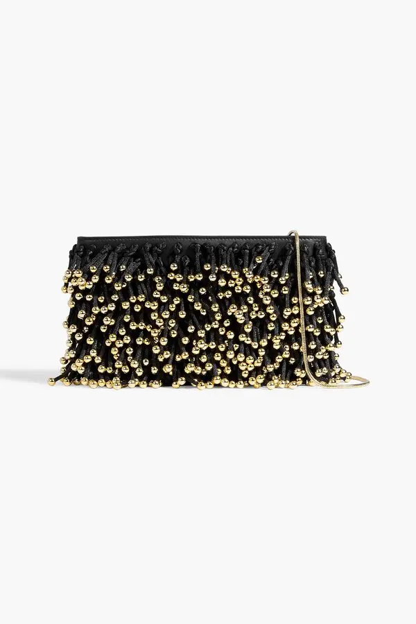 Simkhai Reese Fringed Beaded Leather Clutch - Black