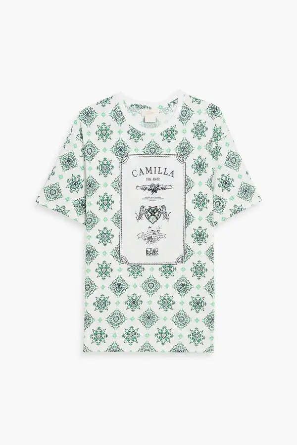 Camilla Crystal-embellished Printed Cotton-jersey T-shirt - Green