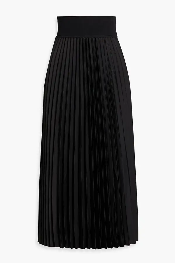 Simkhai Melanie Pleated Satin Midi Skirt - Black