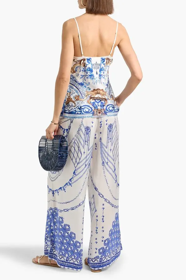 Camilla Lace-trimmed Printed Silk-twill Camisole - Blue