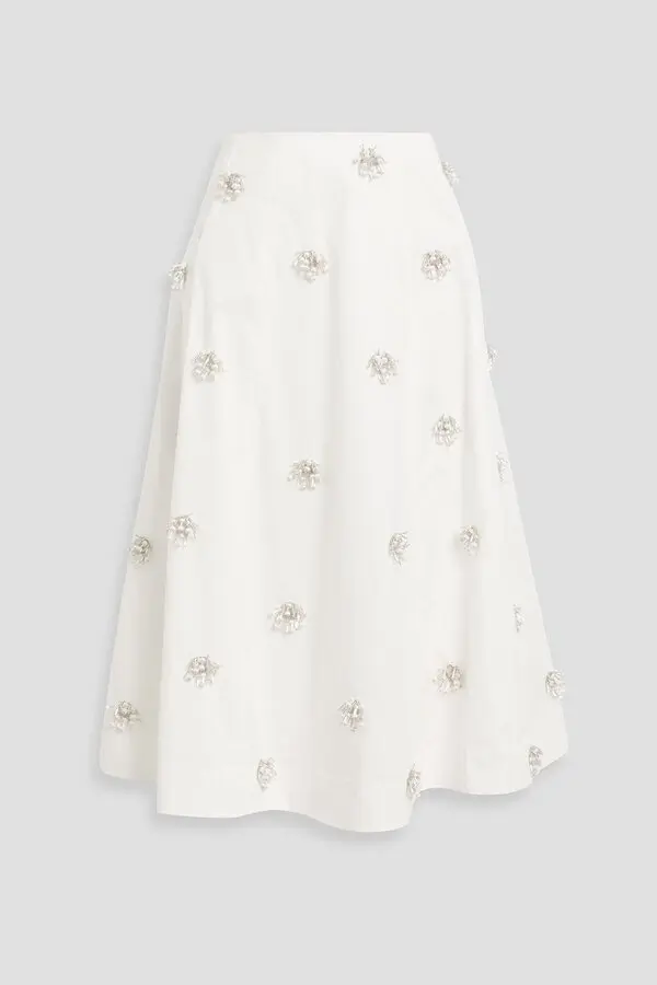 Simkhai Novanna Embellished Cotton-blend Poplin Midi Skirt - White