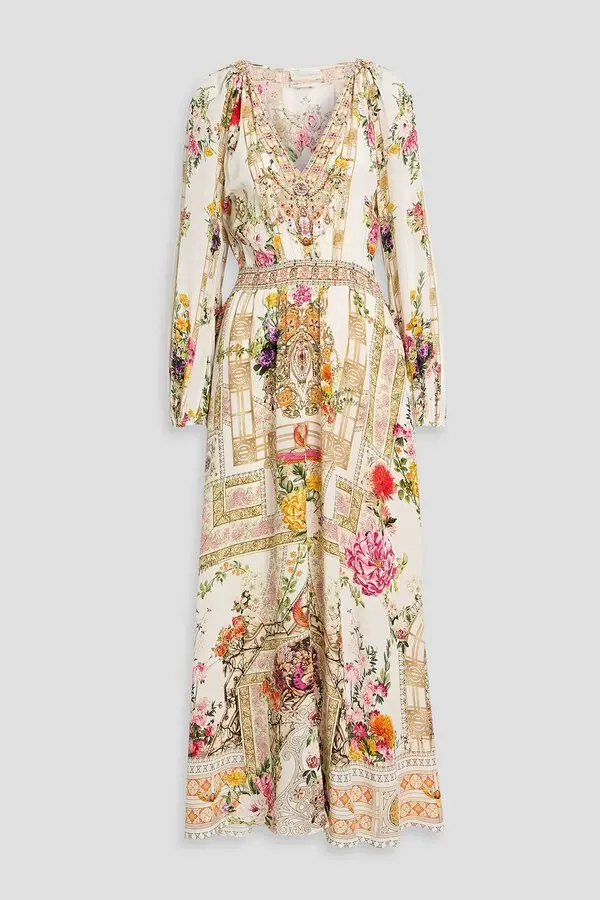 Camilla Crystal-embellished Printed Silk Crepe De Chine Maxi Dress - Off-white