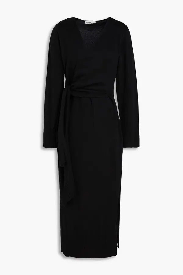 Simkhai Cotton And Cashmere-blend Midi Wrap Dress - Black