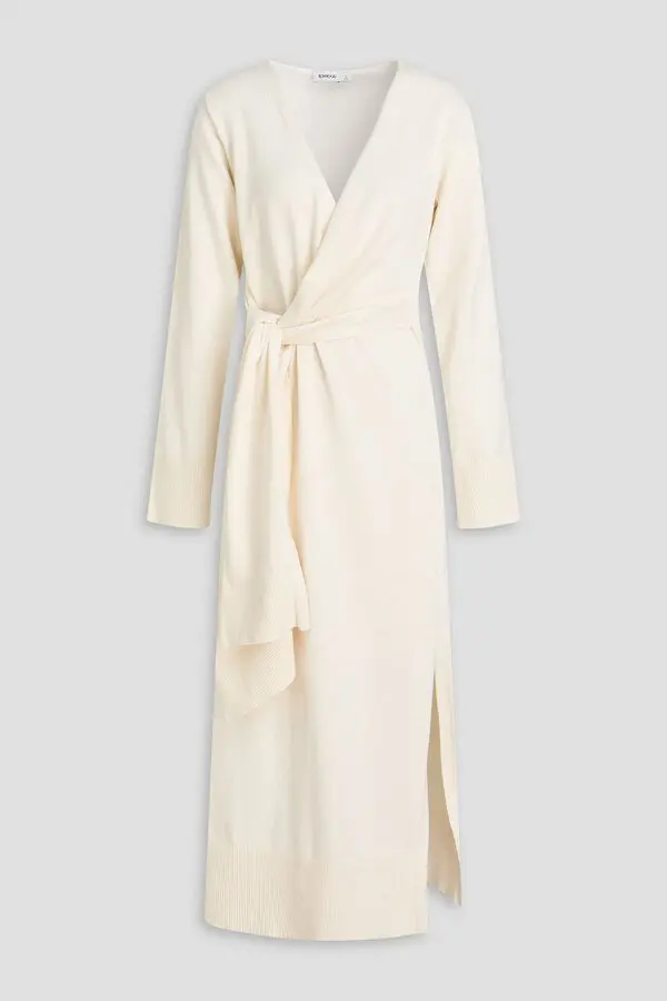 Simkhai Skyla Cotton And Cashmereblend Midi Wrap Dress - Ivory