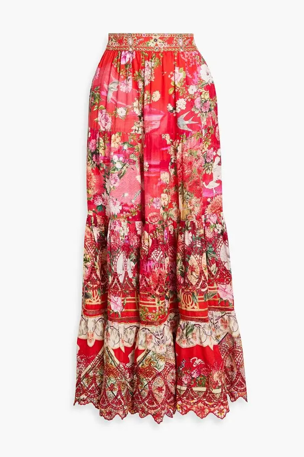 Camilla Floral-print Linen Maxi Skirt - Red