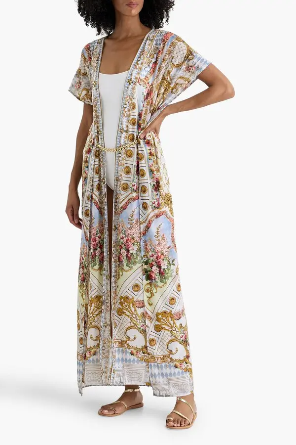 Camilla Crystalembellished Printed Crepe De Chine Coverup