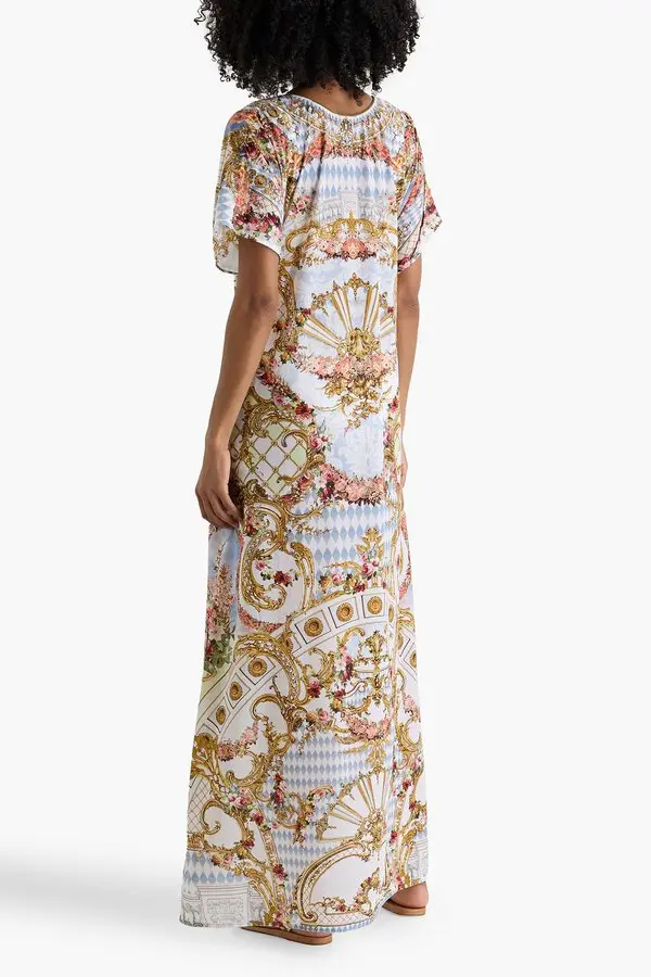 Camilla Crystalembellished Printed Crepe De Chine Coverup