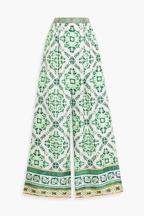 Camilla Crystal-embellished Printed Wide-leg Pants - Green