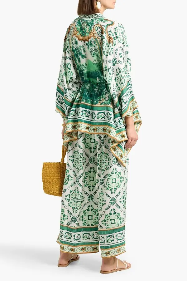 Camilla Crystal-embellished Printed Wide-leg Pants - Green