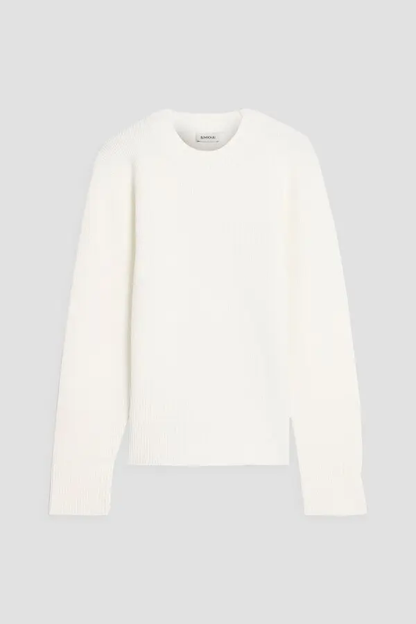 Simkhai Maeve Ribbed-knit And Pleated Satin Sweater - Off-white