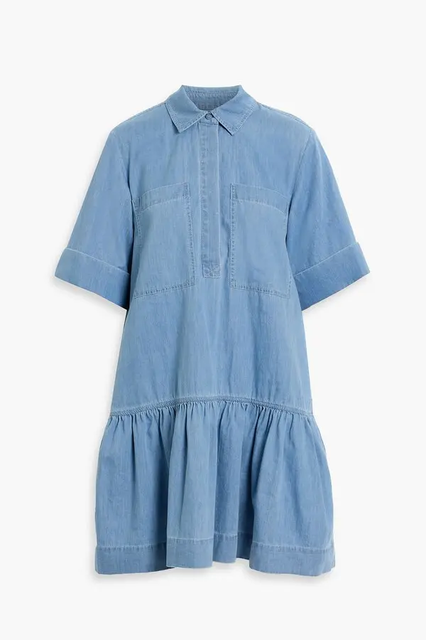 Simkhai Cris Tiered Mini Shirt Dress - Light Blue
