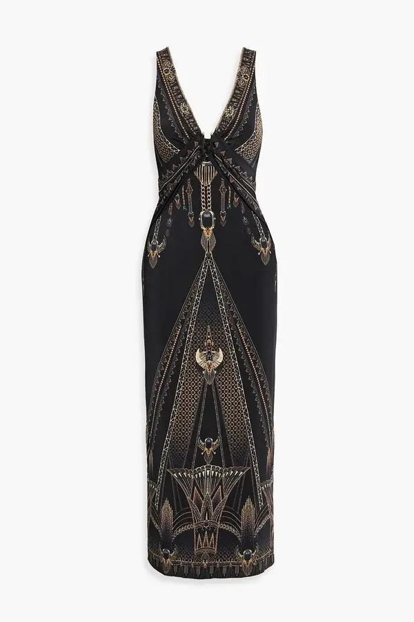 Camilla Crystal-embellished Printed Jersey Midi Dress - Black