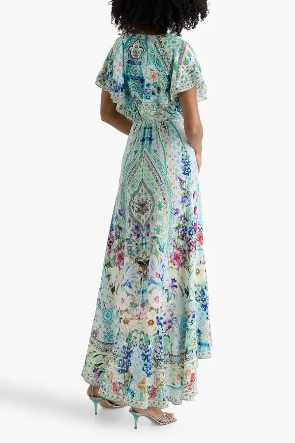 Camilla Printed Silk Crepe De Chine Maxi Wrap Dress