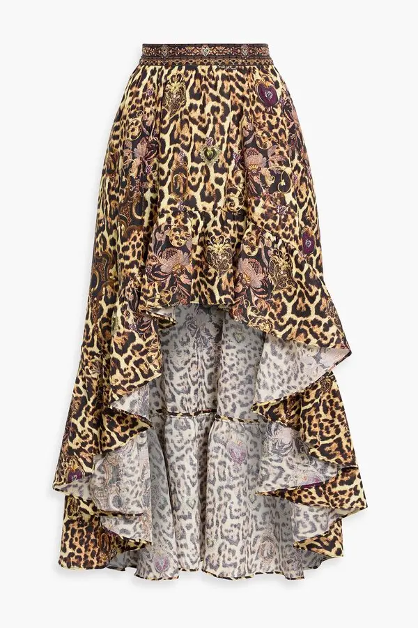 Camilla Asymmetric Crystal-embellished Leopard-print Linen Skirt - Animal Print