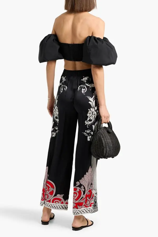 Camilla Printed Wide-leg Silk-satin Pants