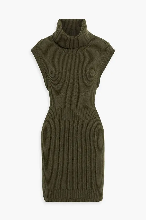 Simkhai Albanie Ribbed Wool-blend Turtleneck Mini Dress - Army Green