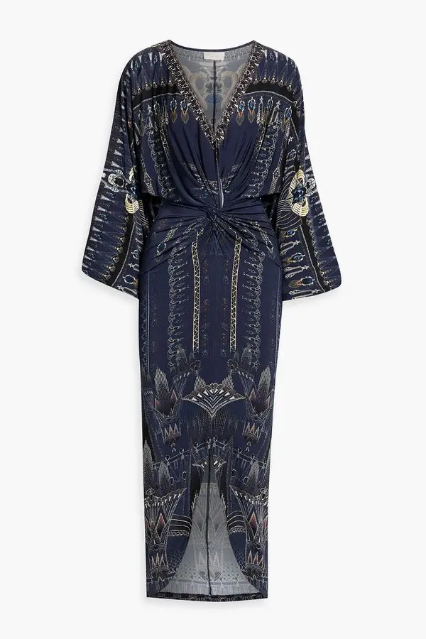 Camilla Crystal-embellished Printed Midi Dress - Navy