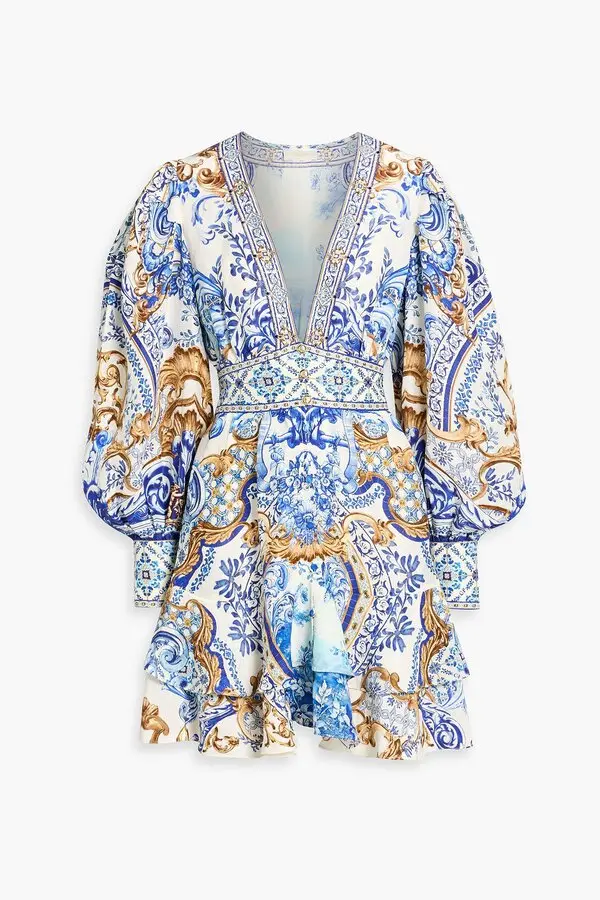 Camilla Crystal-embellished Printed Mini Dress - Blue