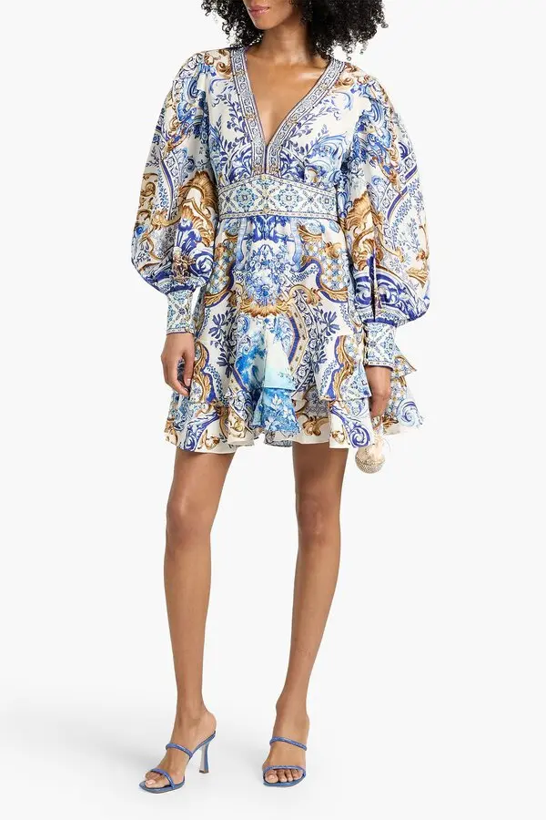 Camilla Crystal-embellished Printed Mini Dress