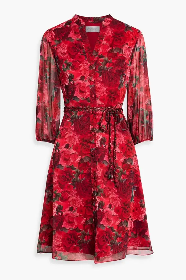 MIKAEL AGHAL Floralprint Crepon Dress - Red
