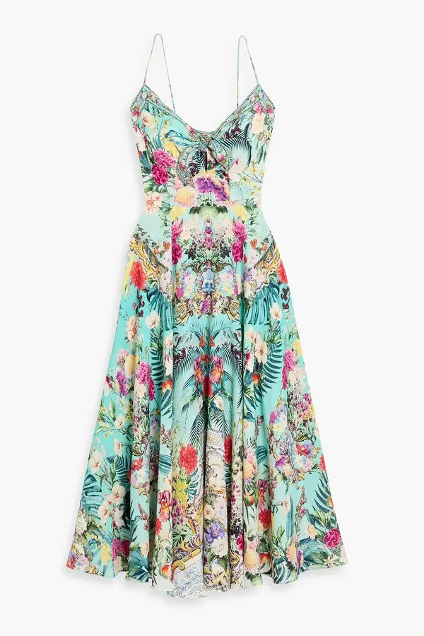 Camilla Crystal-embellished Printed Linen Maxi Dress - Turquoise
