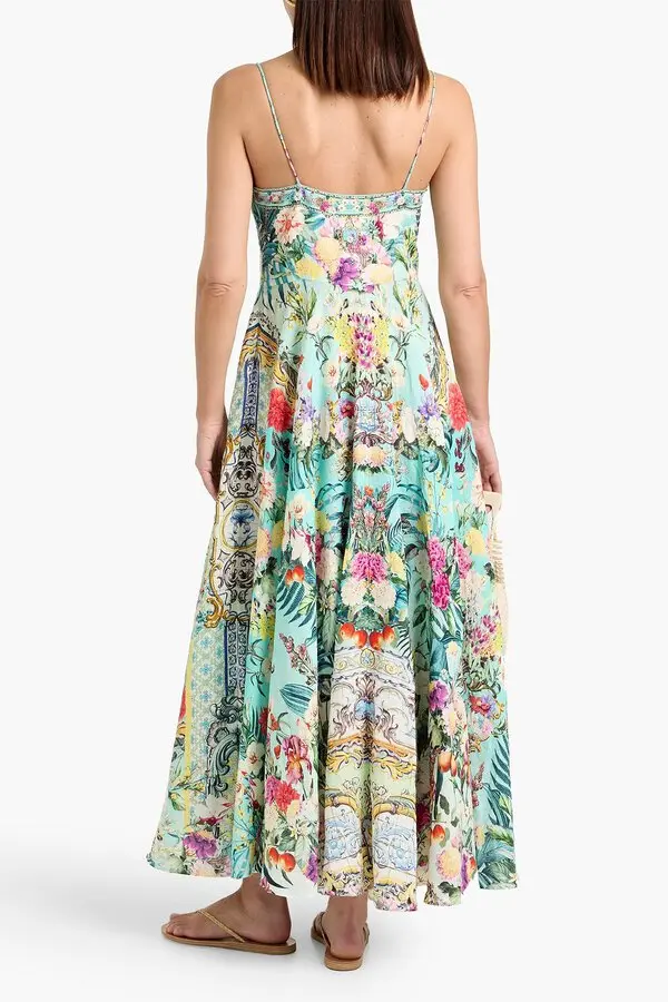 Camilla Crystal-embellished Printed Linen Maxi Dress