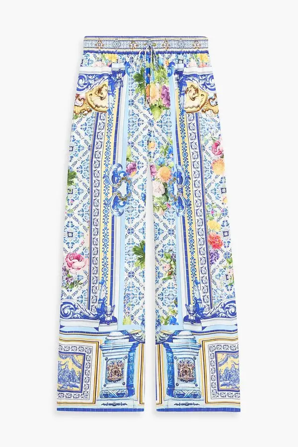 Camilla Printed Silk-twill Wide-leg Pants - Blue