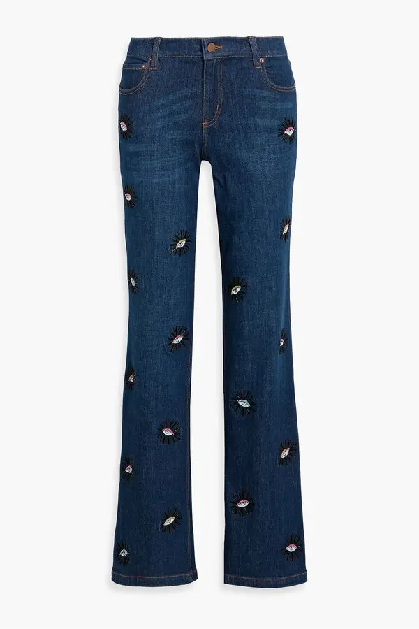 Alice + Olivia Roxie Embellished Flared Jeans - Dark Denim