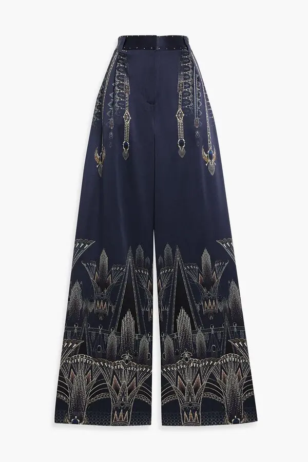 Camilla Crystal-embellished Printed Wide-leg Pants - Navy