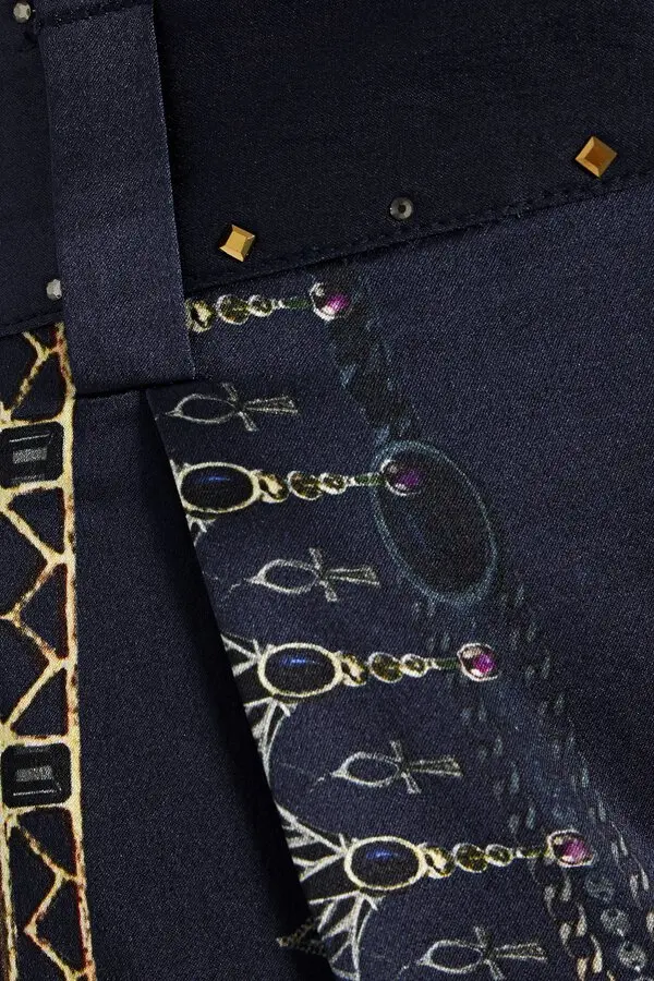 Camilla Crystal-embellished Printed Wide-leg Pants - Navy