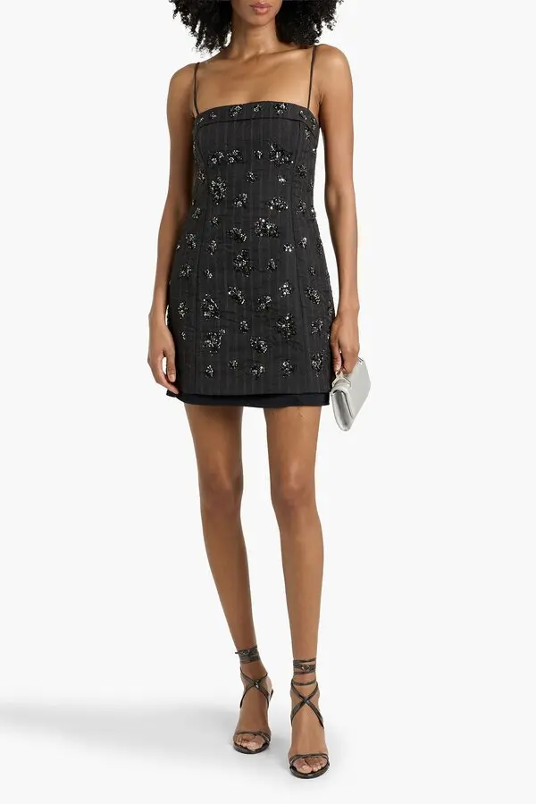 Simkhai Anden Embellished Striped Mini Dress - Charcoal