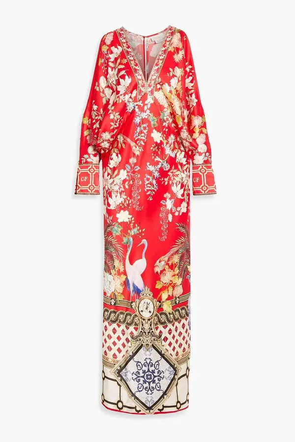 Camilla Crystal-embellished Printed Silk Maxi Dress - Red